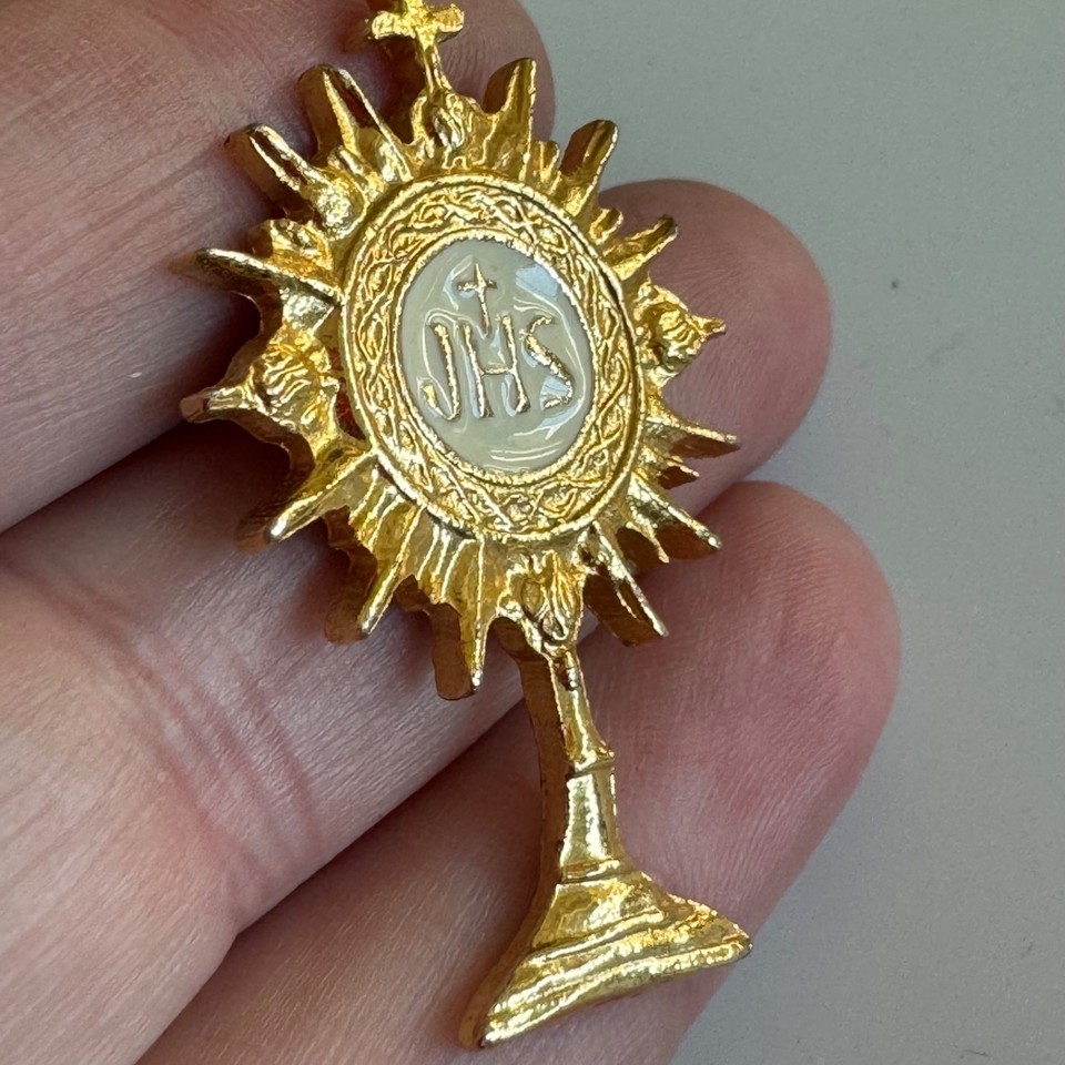 Vintage Catholic Monstrance JHS Pin Gold Cross Eucharist Chalice First ...