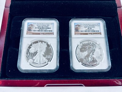 2012 S REVERSE PROOF SILVER EAGLE NGC PF70 & PF70 2 COIN SAN FRANCISCO ...