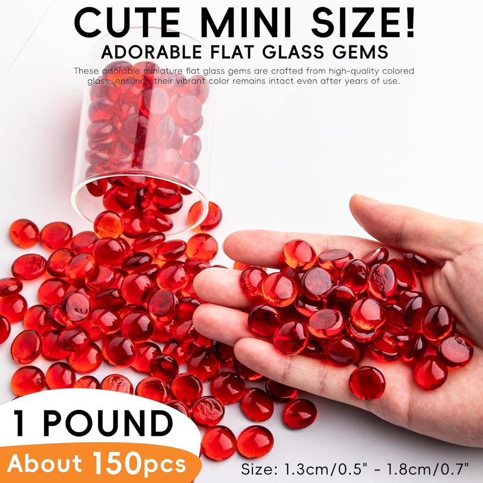 1 LB Red Glass Marbles, Mini Flat Glass Beads~150 PCS for Vase Fillers ...