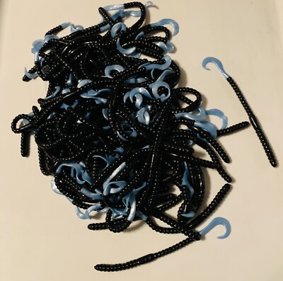 worm Curl Tail Black Silver Tail Garlic Scent Soft Plastic Bait 6" 10 ...