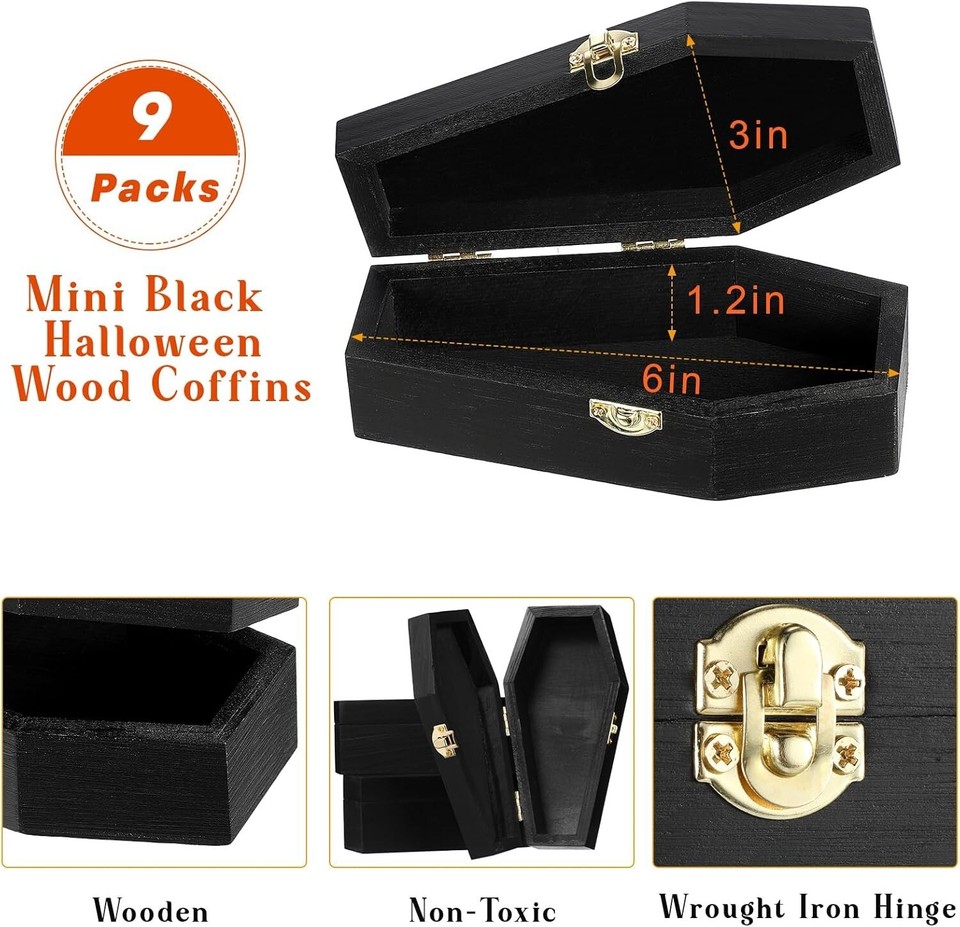 12 Pcs Bulk Halloween Wood Coffin Box 6 Inch Candy Mini Coffins ...