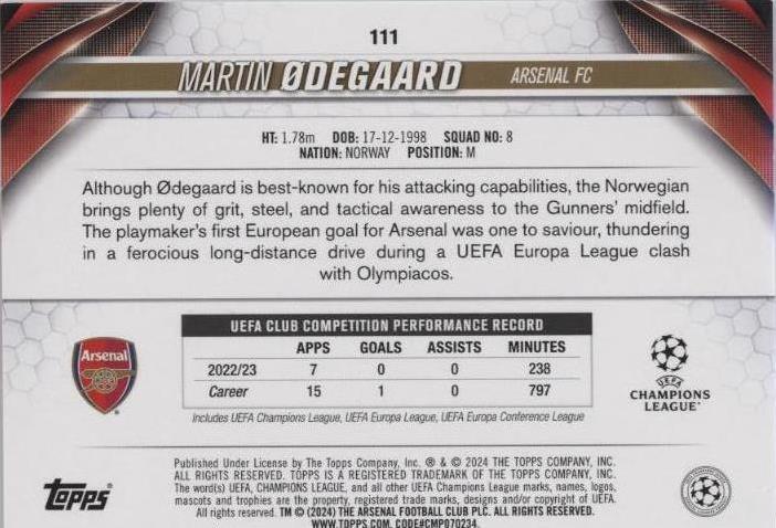 2023-24 Topps UEFA Club Competitions Martin Odegaard #111 | eBay
