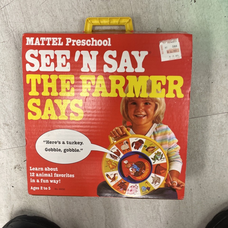 Vintage See'N Say Mattel Farmer Says String Pull Toy Animal Noise ...
