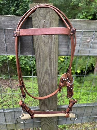 Oiled Harness Leather Sidepull Bitless Headstall Rawhide Nose | eBay