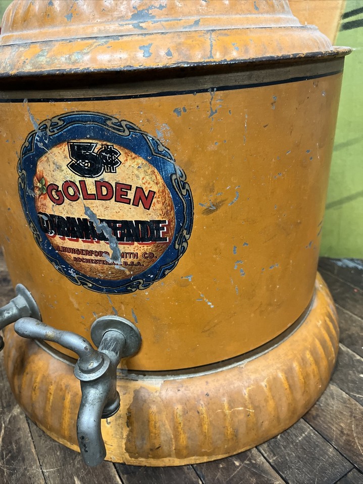 VINTAGE C. 1902 GOLDEN ORANGEADE SODA DISPENSER SIGN COKE 7UP PEPSI ...