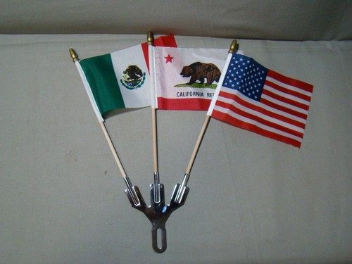 3 flag set license plate topper Mexico, USA California flags and flag ...