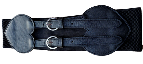 Black Wide Cinch Waist Hearts Belt Size Small PLEATHER EMO DOUBLE ...