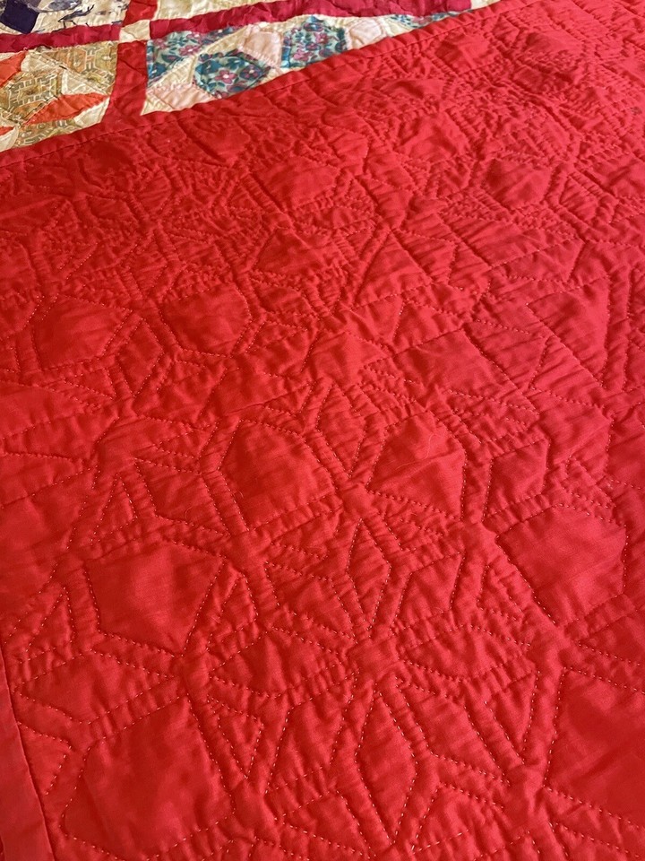 Vintage Handmade Quilt Dutch Rose Colorful Queen | eBay