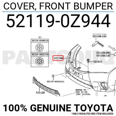 521190Z944 Genuine Toyota COVER, FRONT BUMPER 52119-0Z944 | eBay
