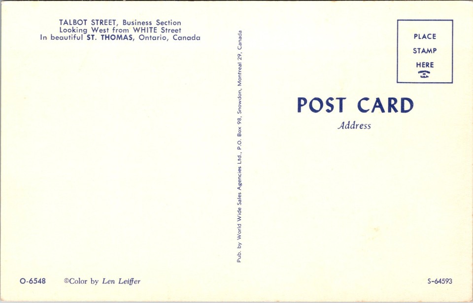 View of Talbot Street Business Section, St. Thomas Ontario UNP VTG ...