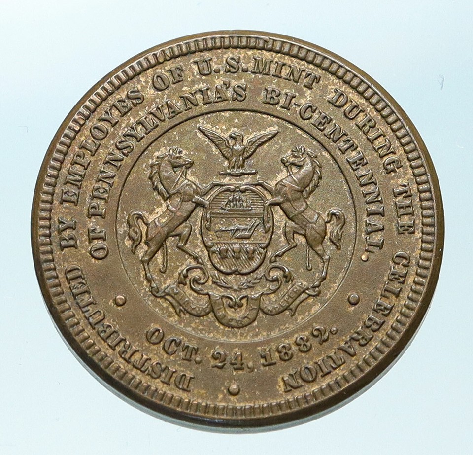 1882 USA Pennsylvania US MINT 200 Years WILLIAM PENN Antique Token ...