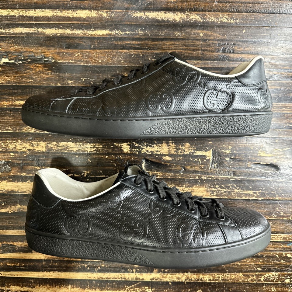 GUCCI Black Ace GG Embossed Sneaker Mens Size 8.5 US/ Gucci 8 | eBay
