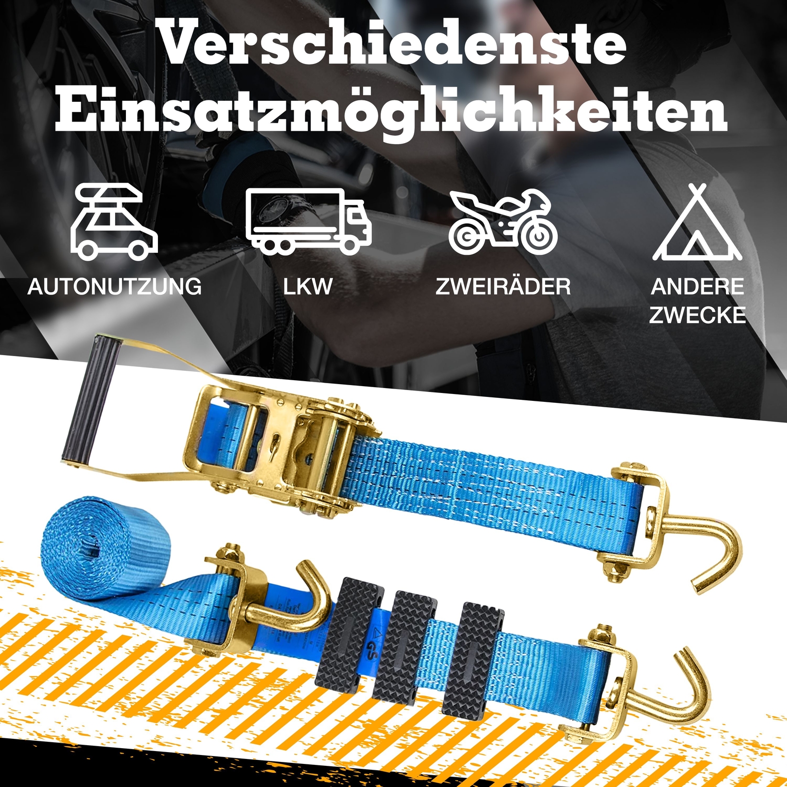 4x Autotransport Spanngurt 50mm Radsicherung Zurrgurt PKW Trailer KFZ ...