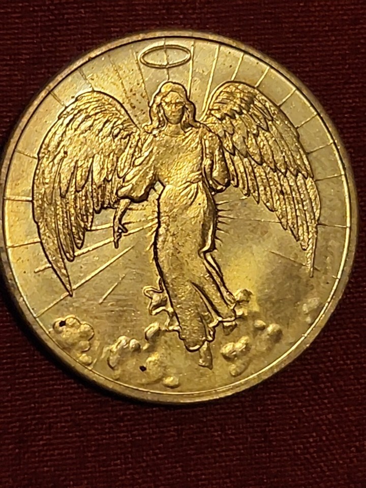 Vintage Gold Tone Guardian Angel Medal Double Sided Coin Religious ...