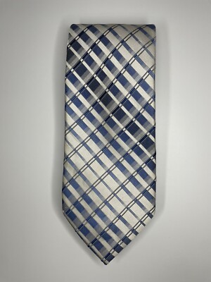 Kenneth Cole Tie / White Blue Geometric / 100% Silk / L-61in & W-3.5in ...