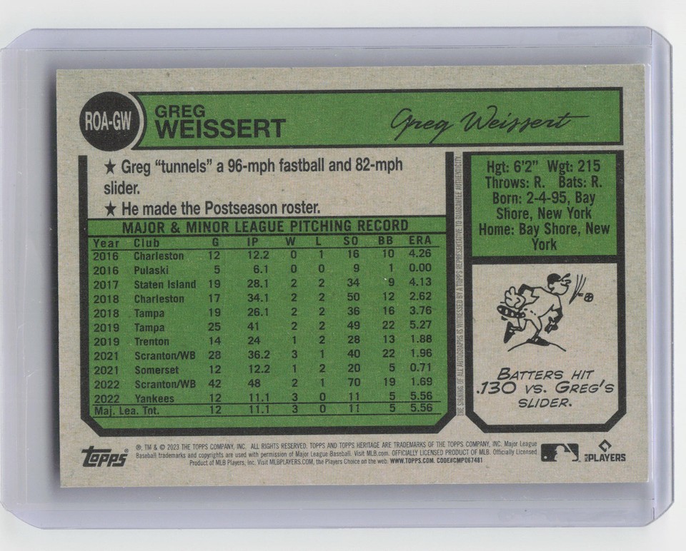 2023 Topps Heritage #ROA-GW Greg Weissert Real One Autographs High ...