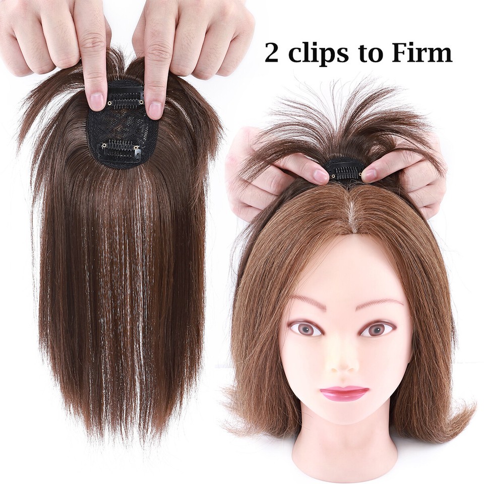 100% Real as Human Hair Topper Toupee Clip in Hairpiece Top Bangs ...