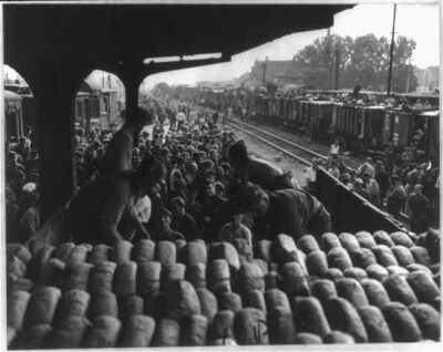 Photo:Loaves of bread,UNRRA,Weimar,Buchenwald,1945,Germany,Bread Line ...