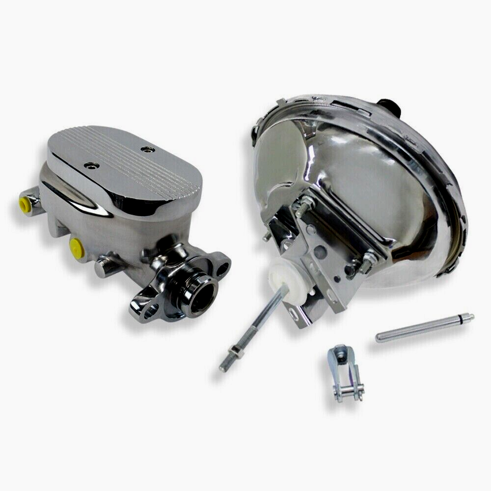 11" Chrome Single Brake Booster & Ball Mill Finned Master Cylinder 1-1/ ...