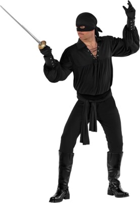 Men`s El Zorro Costume Adult Masked Bandit Vigilante Hero M - 3XL ...