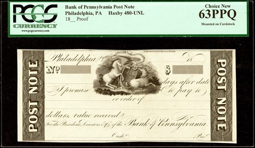 Obsolete 1800’s PA Philadelphia Bank of Pennsylvania Post Note Proof ...