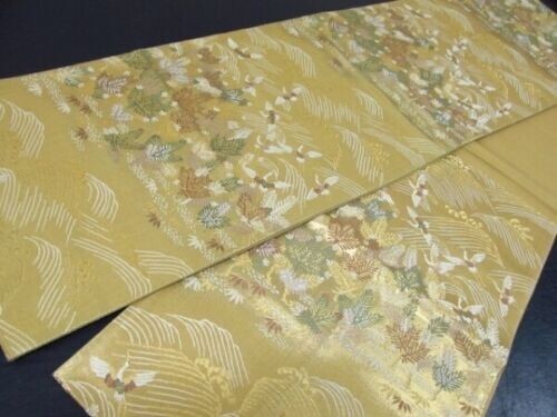 Japanese Kimono SILK FUKURO OBI TREE PINE CRANE TSURU BIRD WAVE 78 | eBay