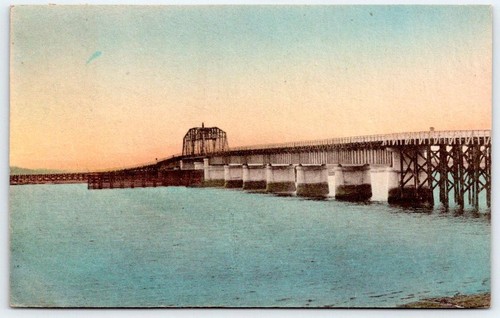 1946 ST HELENA BRIDGE POSTCARD BEAUFORT SC HAND COLORED ALBERTYPE ...