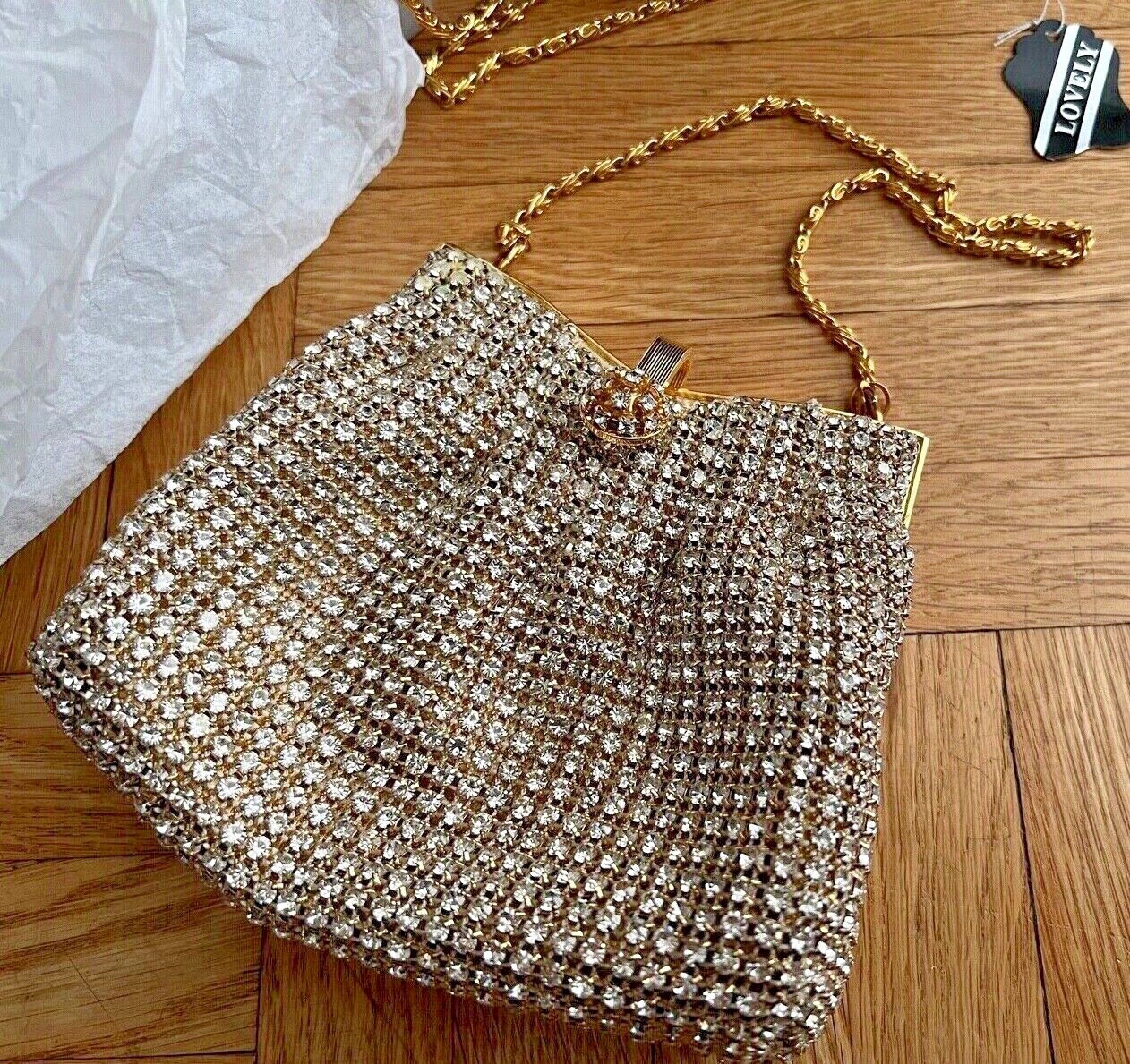 LOVELY Gold Mesh Gold Bag with Rhinestones Sparkly Evening Bag | eBay