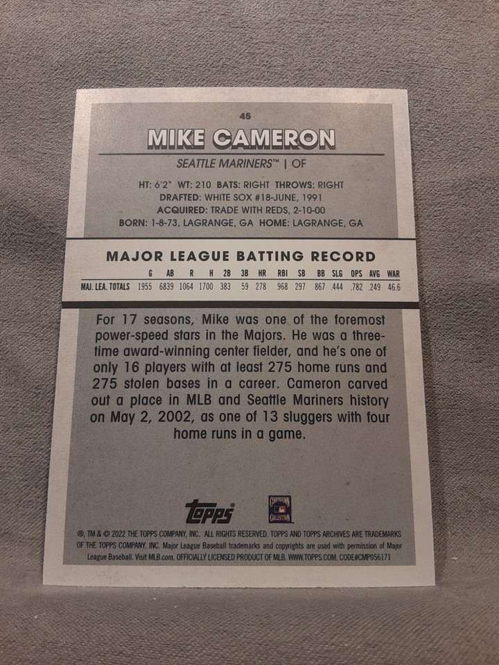 2022 Topps Archives Snapshots Mike Cameron Baseball Card | eBay