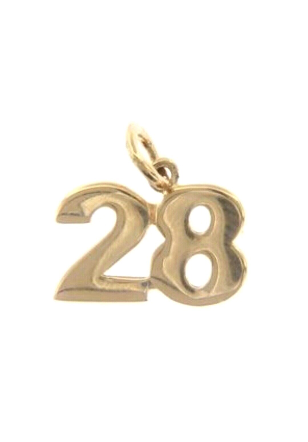 18K YELLOW GOLD NUMBER 28 TWENTY EIGHT PENDANT CHARM 0.7 INCHES 17 MM ...