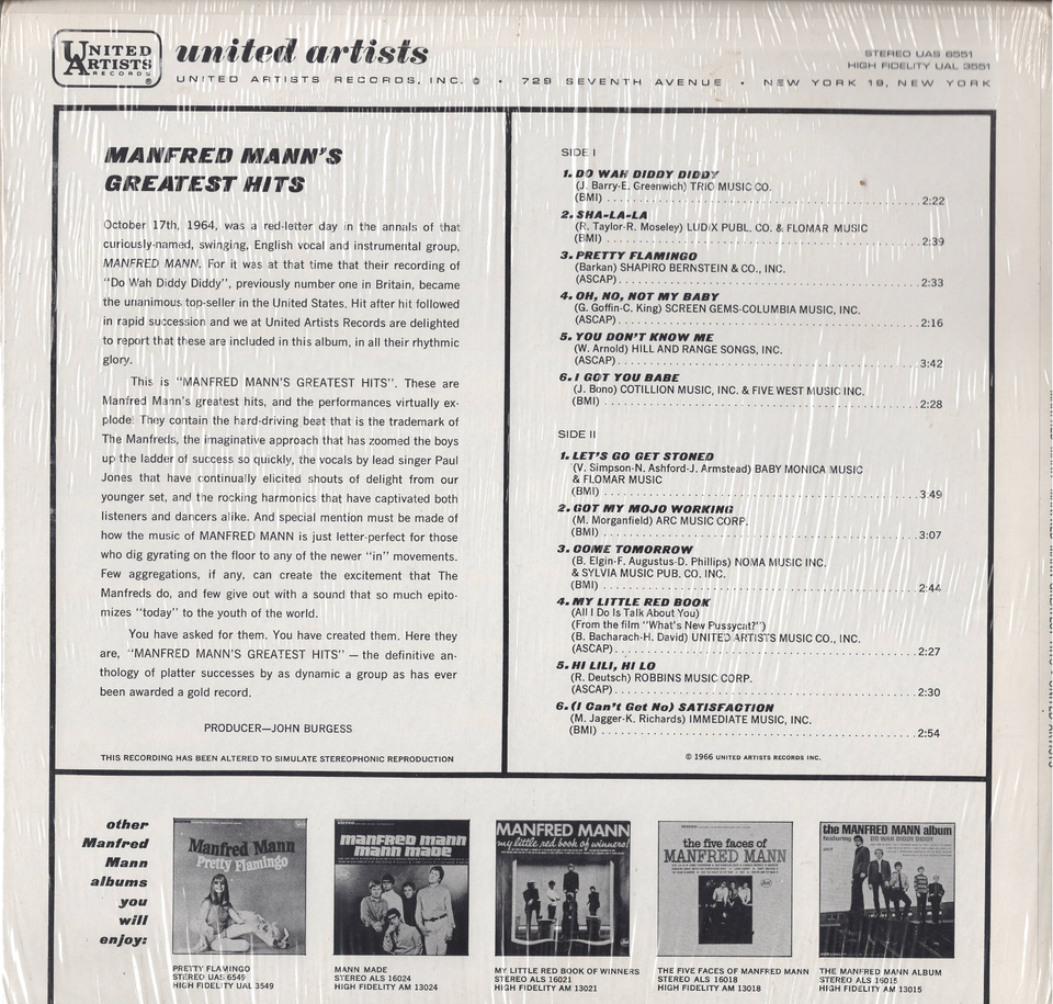Manfred Mann - Greatest Hits Original USA Pressing Album SEALED Stereo ...