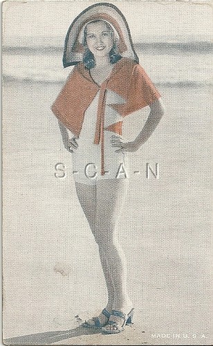 Pin Up- Semi Nude- Color Vendor Arcade / Mutoscope Card- Bathing Beauty ...