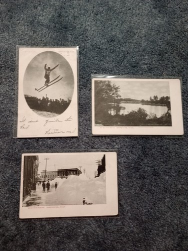 Lot Of 3 Ishpeming Michigan RPPC ski jump Snow Storm Cliff Drive ...