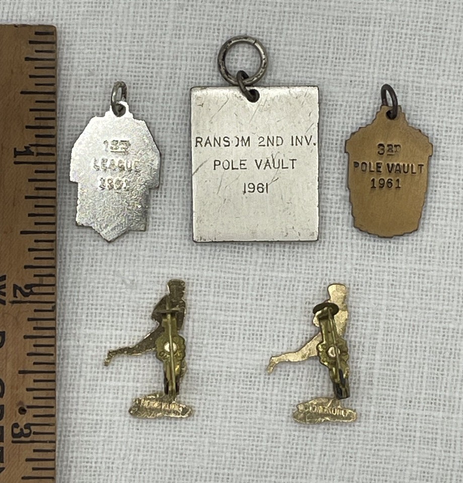 Vintage 1961 Track & Field Medals Charms Awards Pole Vault Runner Pin ...