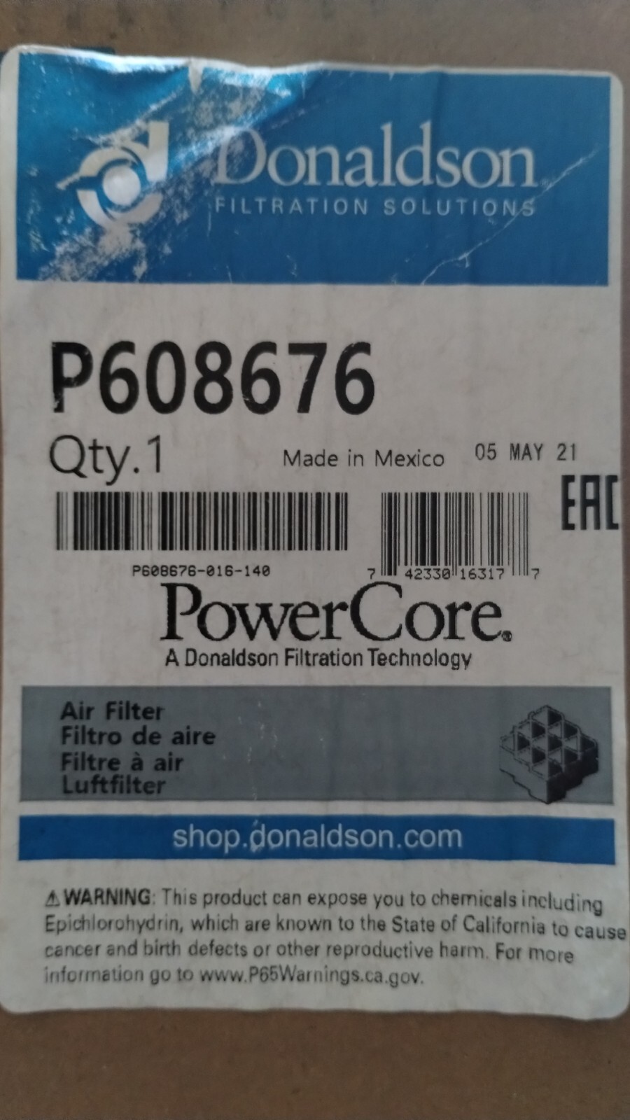 DONALDSON P608676 - Air filter cross reference