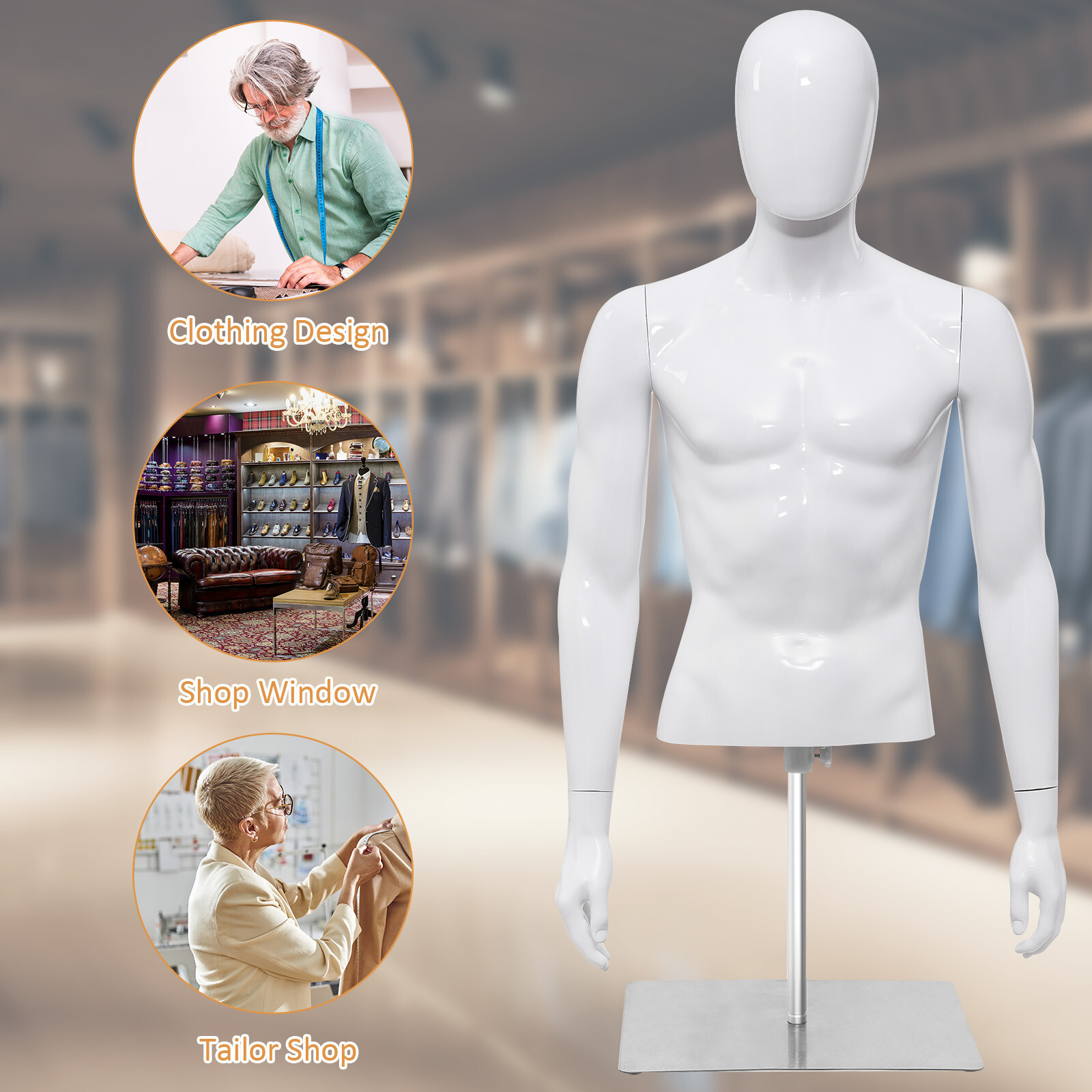 Men Mannequin Torso Upper Body Manikin Realistic Male Shop Window ...