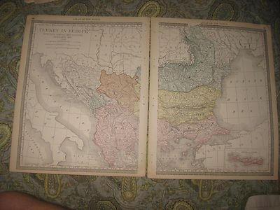 FINE ANTIQUE 1888 TURKEY IN EUROPE MAP ROMANIA MONTENEGRO BULGARIA ...