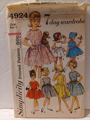 Vintage Simplicity Pattern 4924 Girls 1 Piece Dress & Bonnet Child Size ...