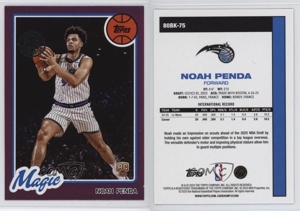 2025-26 Topps 1980-81 Topps Basketball Pink Noah Penda #80BK-75 4g8 | eBay