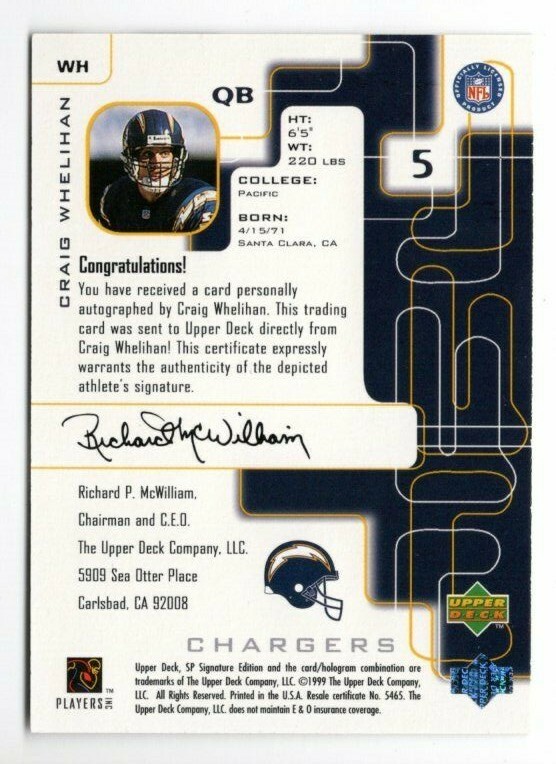 Craig Whelihan 1999 SP Signature Autographs #WH | eBay