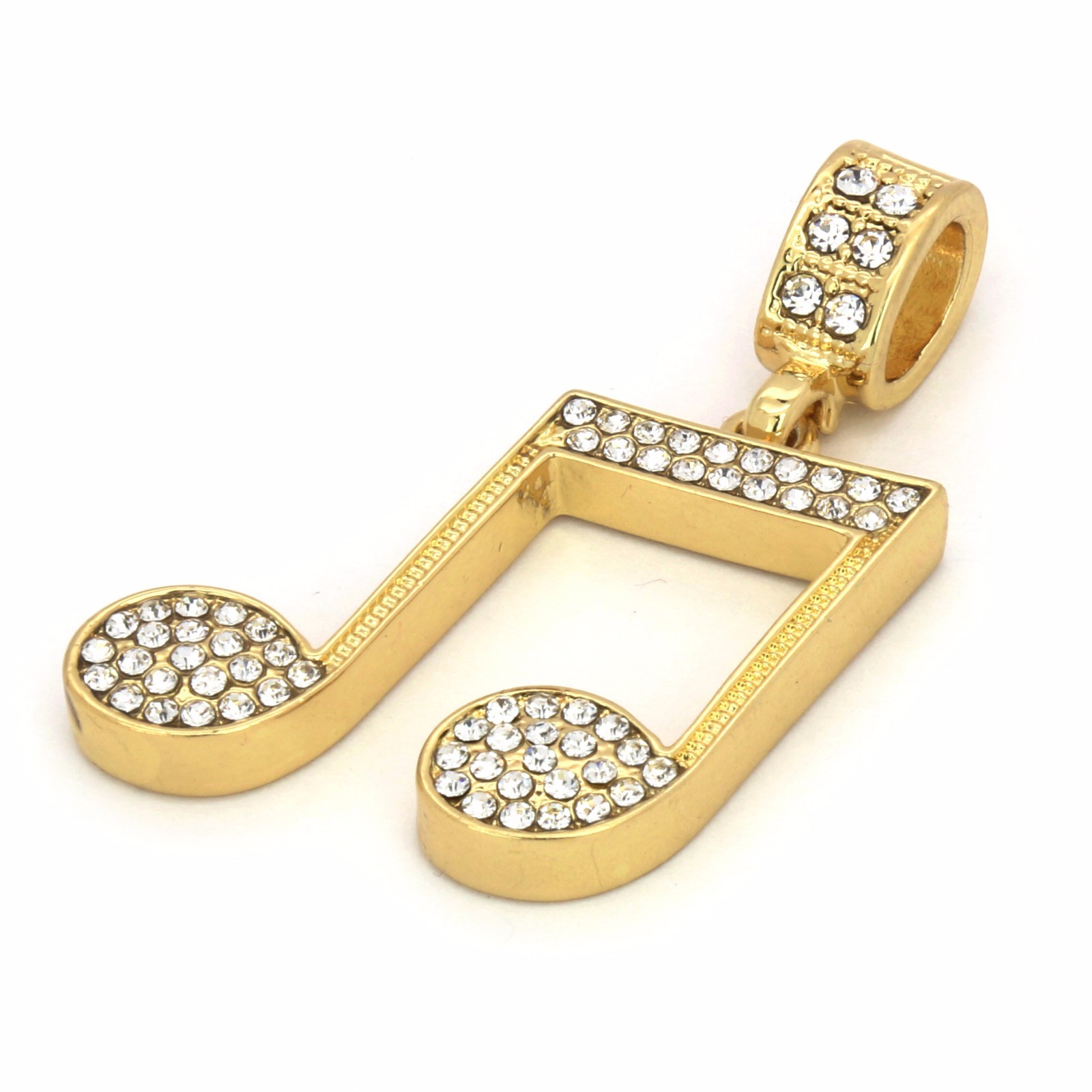 14k Gold Plated Music Note Pendant Iced Cubic Zirconia 24" Cuban ...