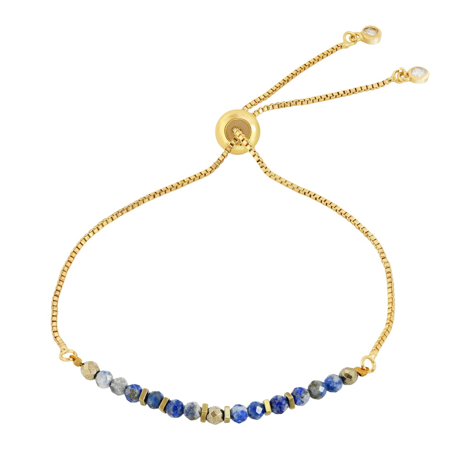 Radiant Facets Blue Lapis Stone Beads on Gold-Plated Brass Pull-String ...