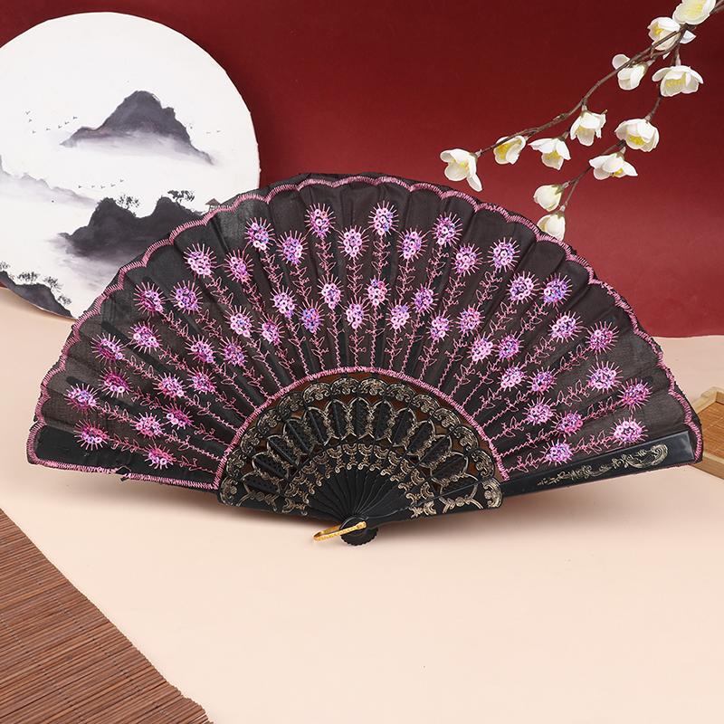 New Chinese Hand held FAN Silk Folding Spanish Style Flower Dance Party ...