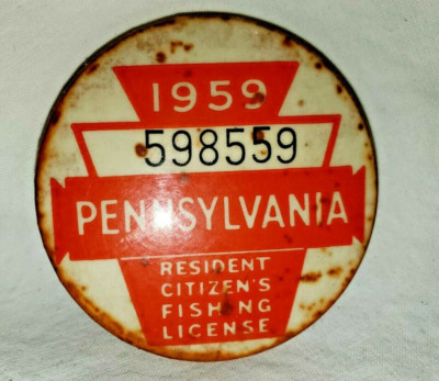 1959 PA Pennsylvania FISHING LICENSE BUTTON Pin Pinback Badge Resident ...