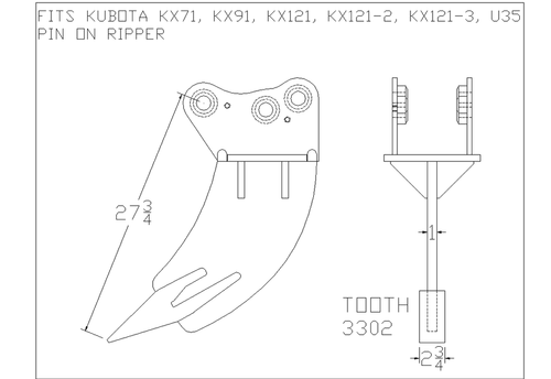 EXCAVATOR FROST RIPPER fits KUBOTA KX71, KX91, KX121, U35, KX040 ...