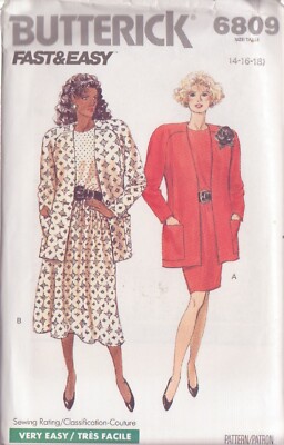 BUTTERICK PATTERN 6809, dated 1988, SIZES 14-16-18 MISSES' JACKET, TOP ...