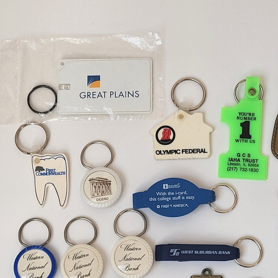 Vintage Bank Advertising Keychains Lot (28) Financial Co Piggy Penny ...