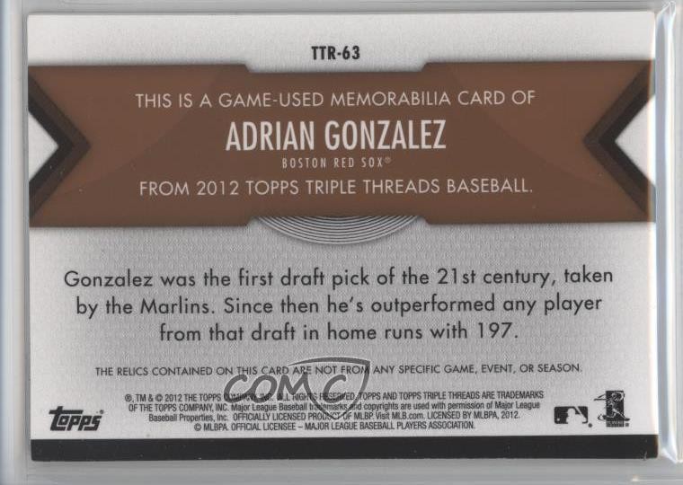 2012 Topps Triple Threads Relics Sepia /27 Adrian Gonzalez #TTR-63 | eBay