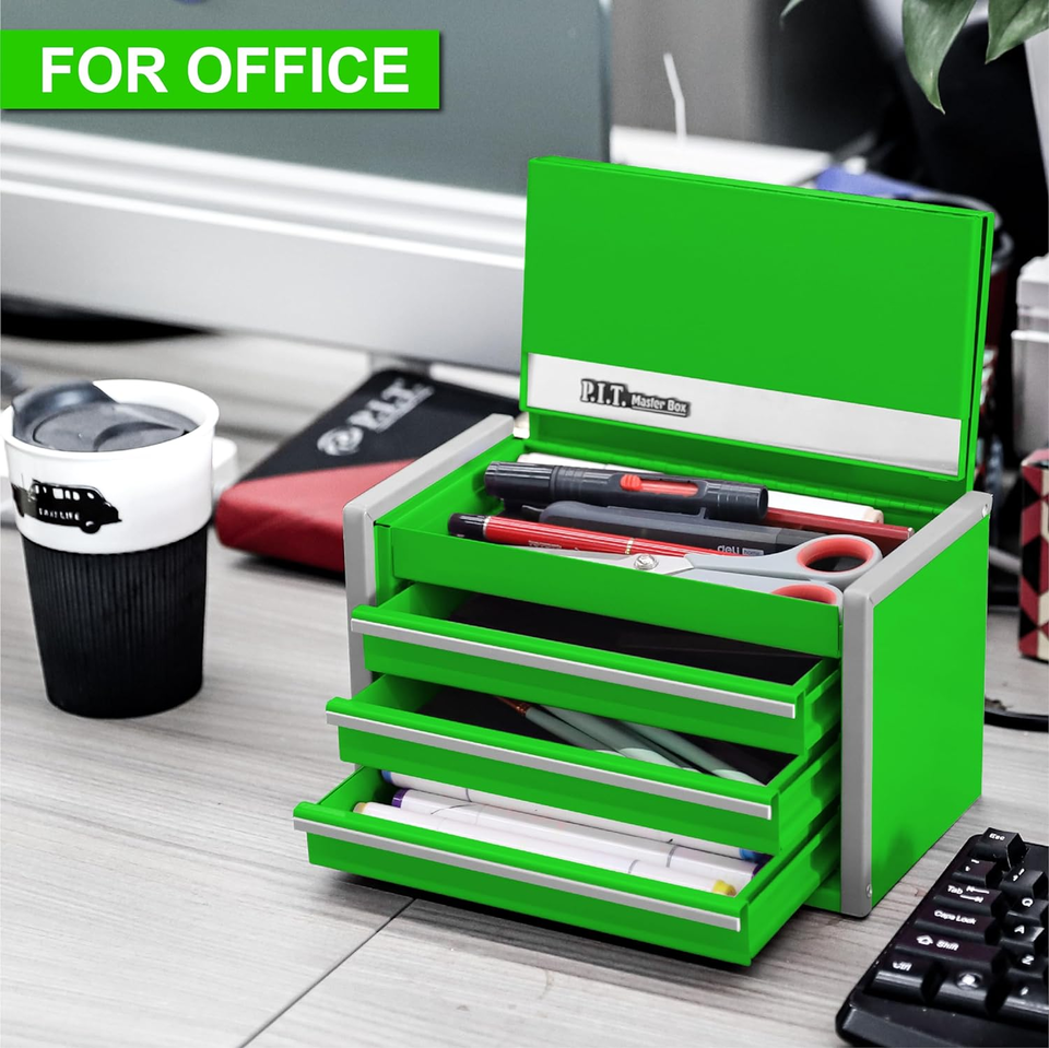 Mini Green Tool Box, Portable 3 Drawer Steel Tool Box with Magnetic Tab ...