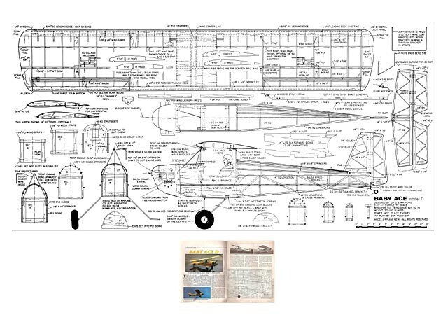 Baby Ace D 60" Wingspan RC Model Airplane Printed Plans & Templates | eBay